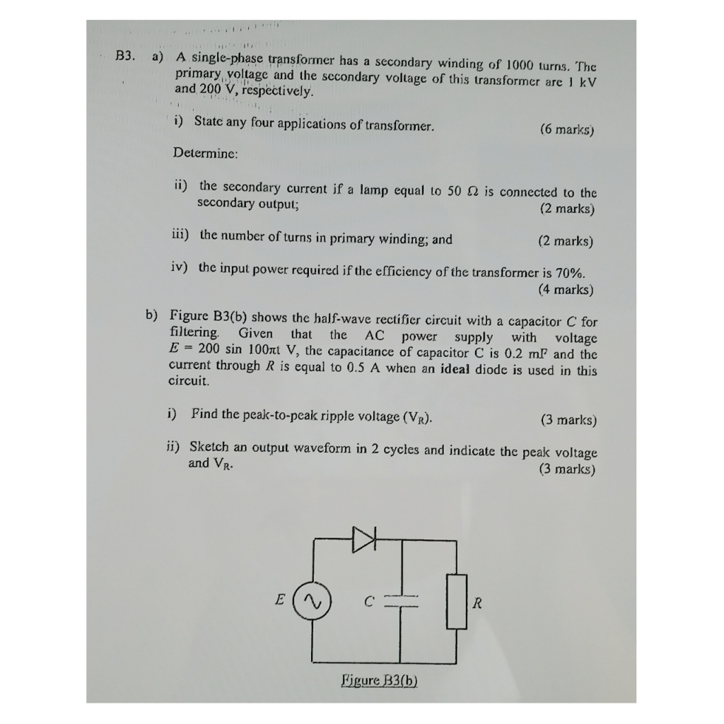 Solved B3. a) A single-phase transformer has a secondary | Chegg.com