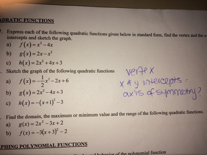Solved Express each of the following quadratic functions | Chegg.com