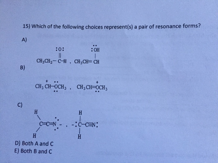 Solved Resonance structures, multiple choice | Chegg.com