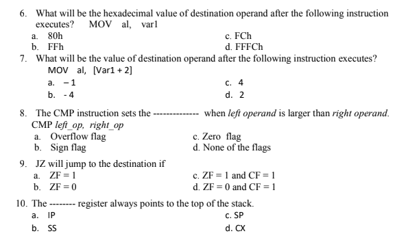 Solved 6. What will be the hexadecimal value of destination | Chegg.com