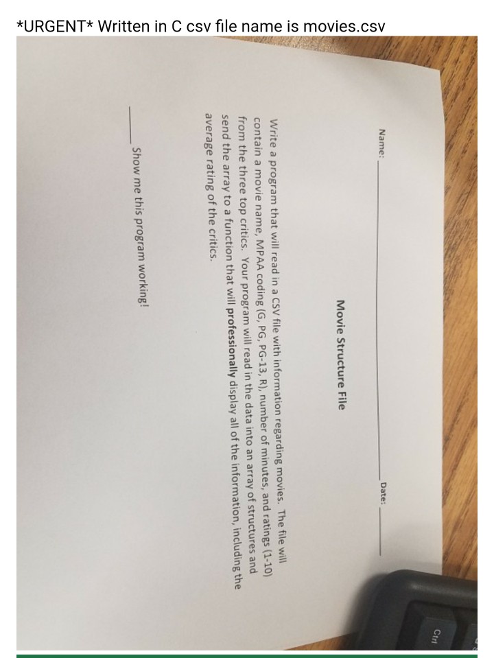 Solved 2 Name: Date: Movie Structure File write a program | Chegg.com