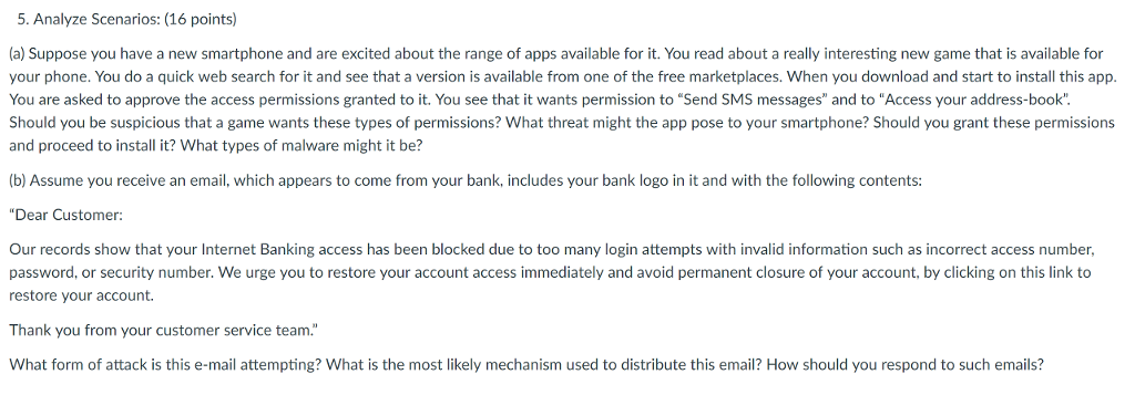 Solved 5. Analyze Scenarios: (16 points) (a) Suppose you | Chegg.com