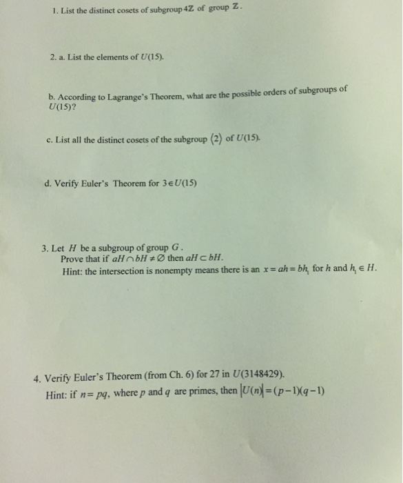 Solved List the distinct cosets of subgroup 4Z of group Z. | Chegg.com