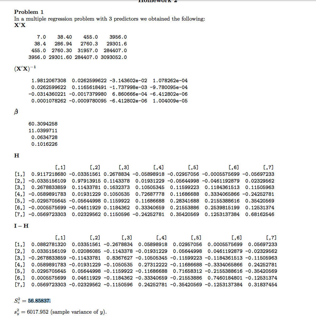 Solved Problem 1 In a multiple regression problem with 3 | Chegg.com