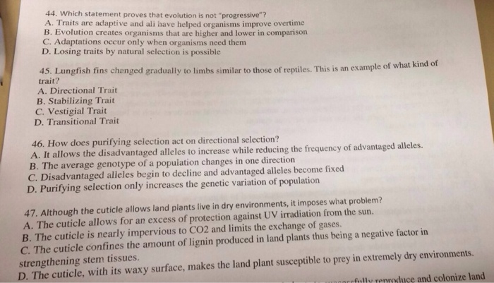 Solved 44. Which statement proves that evolution is not | Chegg.com
