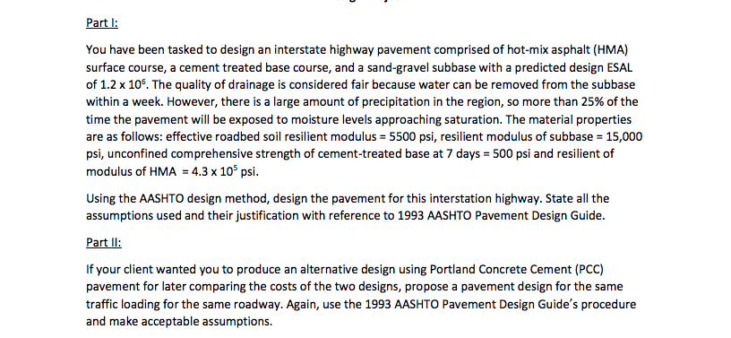 Solved Part You have been tasked to design an interstate | Chegg.com