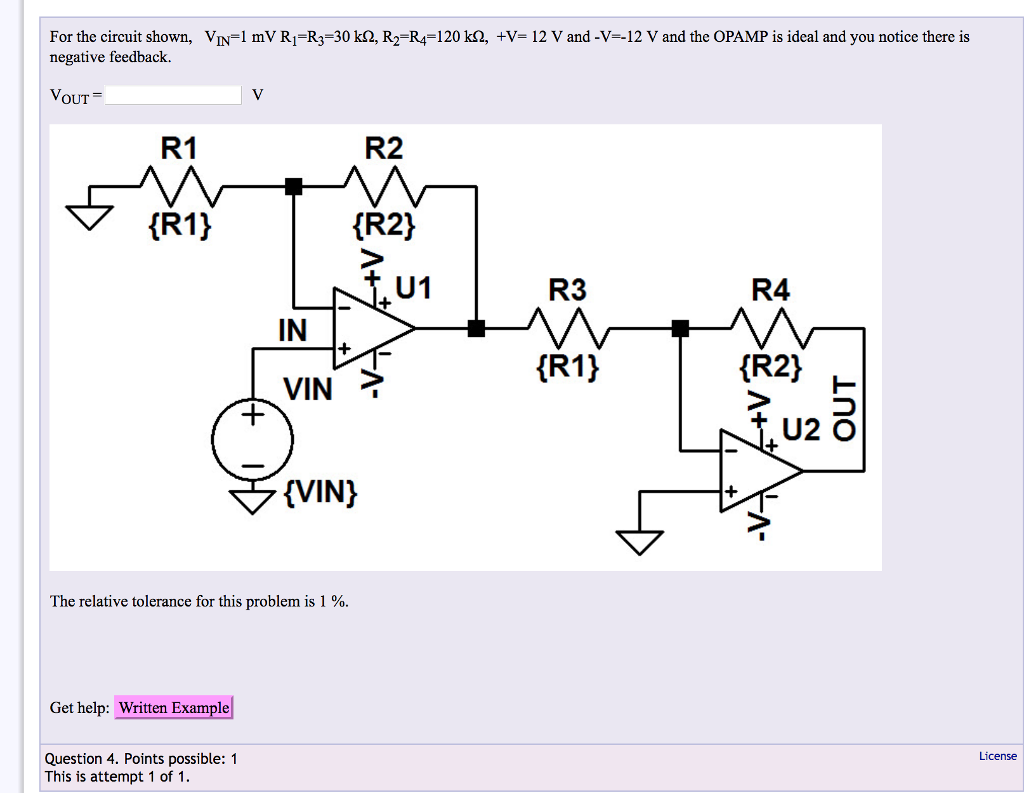 Solved VN° l my R-R,-30 kQ, R2-R4=120 kQ, +V-12 V and-V=-12 | Chegg.com