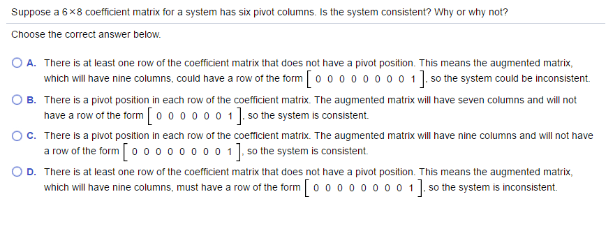 Solved Suppose a 6 Times 8 coefficient matrix for a system | Chegg.com