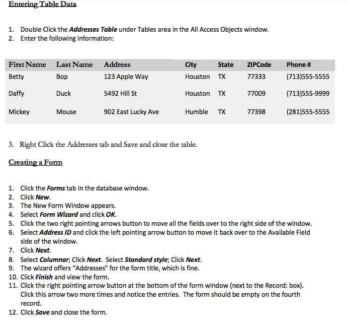 Solved Follow the directions below to create an Address | Chegg.com