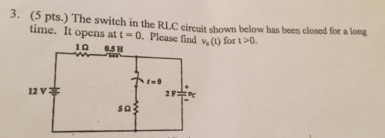 Solved 3. The switch in the RLC circuit shown below has benn | Chegg.com