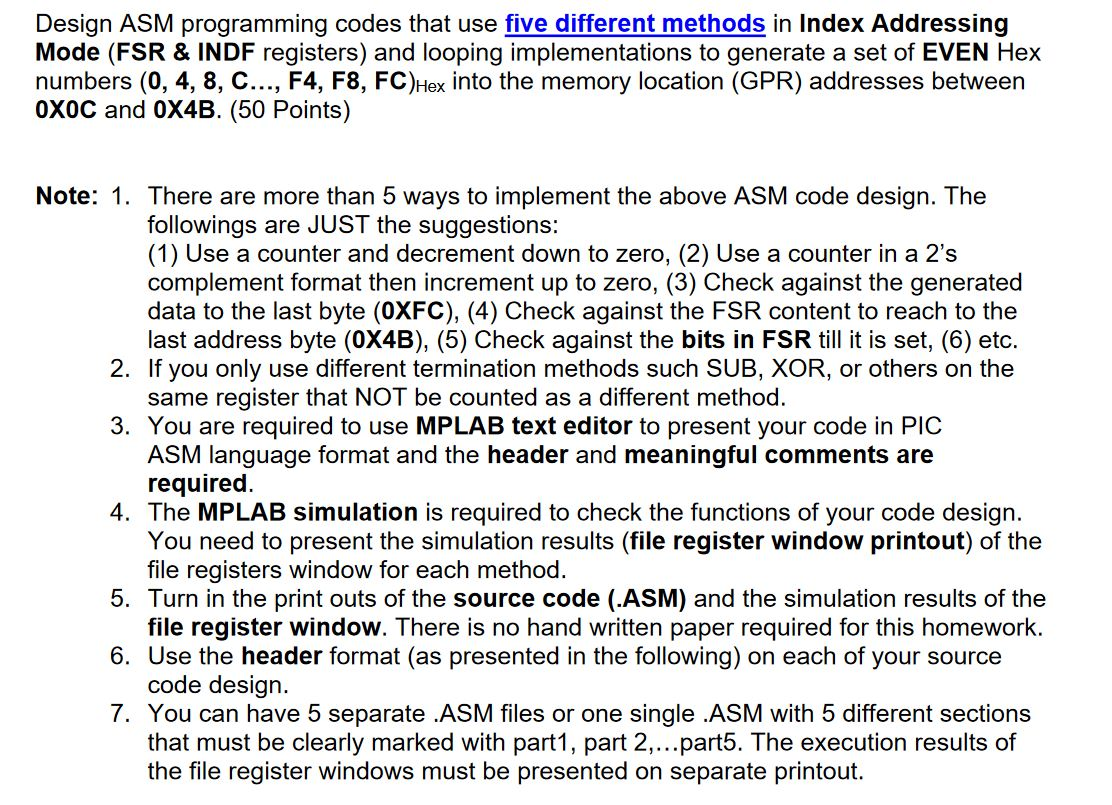 Solved Design ASM programming codes that use five different | Chegg.com