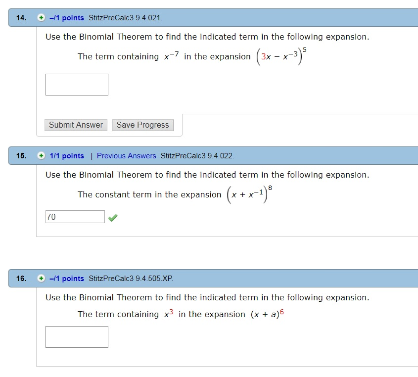 Solved Use the Binomial Theorem to find the indicated term | Chegg.com
