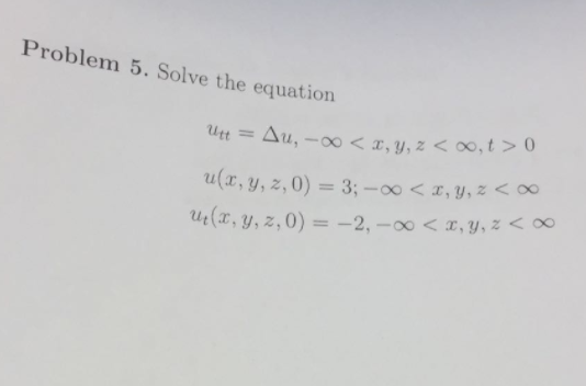 Solved Solve the equation u_tt = delta u, -infinity