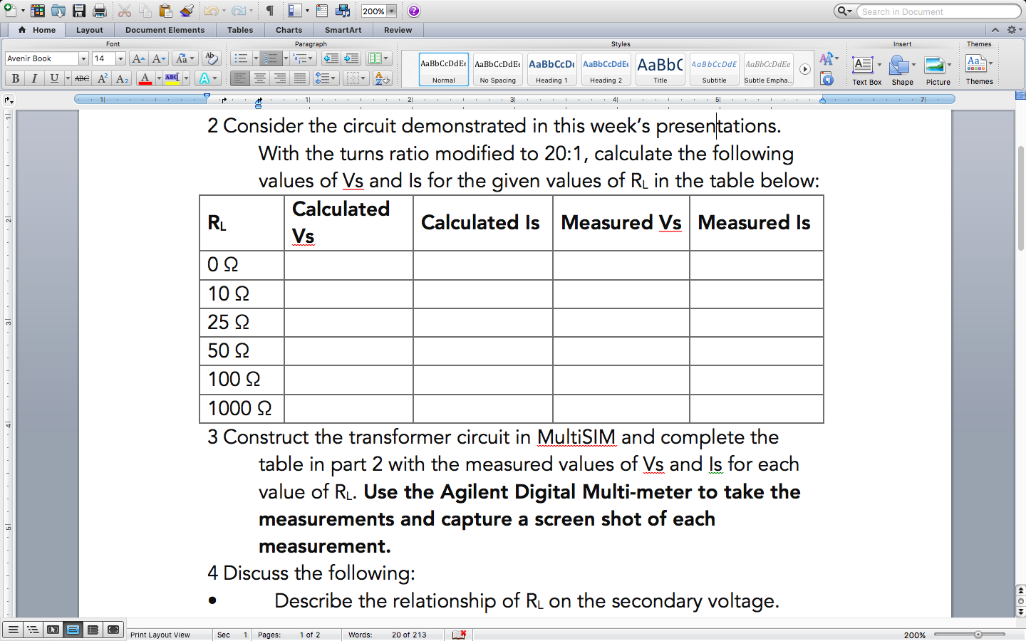 With the turns ratio modified to 20:1, calculate the | Chegg.com