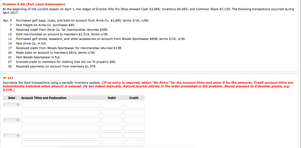Solved Problem 5-9A (Part Level Submission) At the beginning | Chegg.com