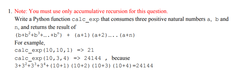Solved 1. Note: You must use only accumulative recursion for | Chegg.com
