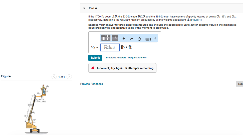 Solved Part A f the 1700-lb boom AB, the 230-lb cage BCD, | Chegg.com