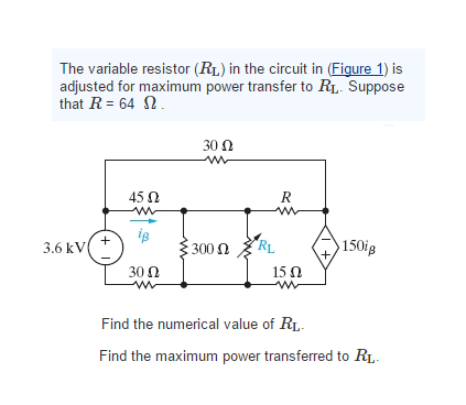 Solved The variable resistor (R_L) in the circuit in (Figure | Chegg.com
