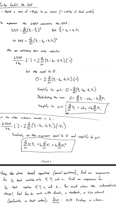 Solved In the LOBF minimise the SSE. SSE = | Chegg.com