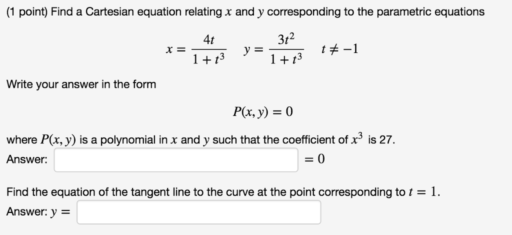 Solved Find a Cartesian equation relating x and y | Chegg.com