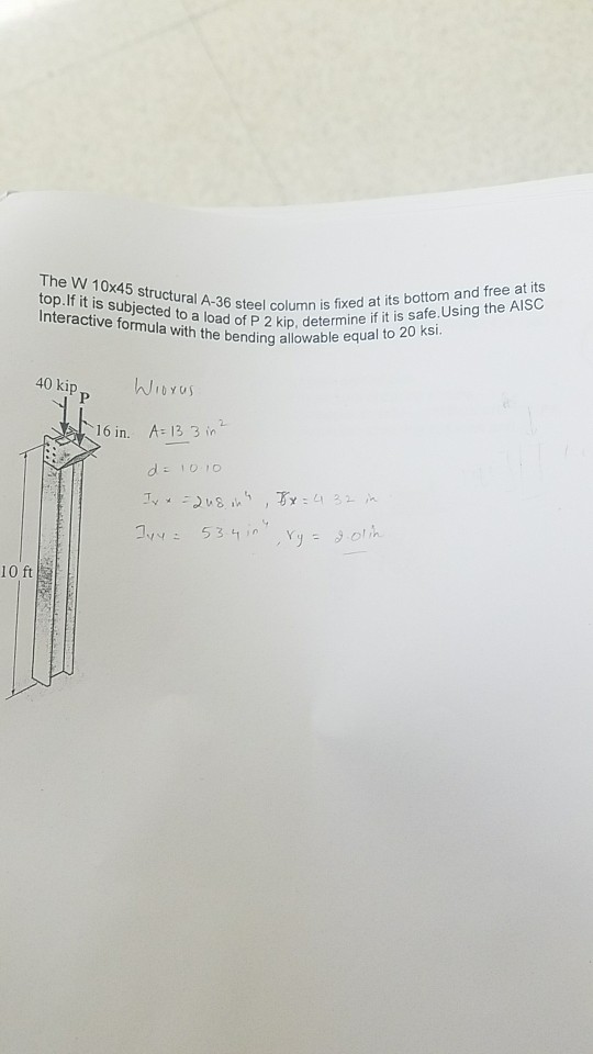 Solved cted to a -6 steel column is fixed at its bottom and | Chegg.com