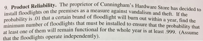 Solved The proprietor of Cunningham's Hardware Store has | Chegg.com