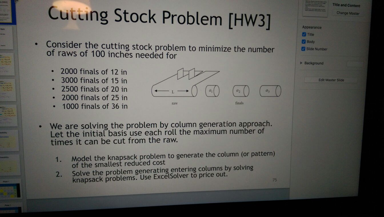 Consider the cutting stock problem to minimize the | Chegg.com