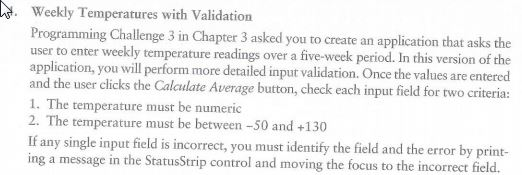 N. Weekly Temperatures with Validation Programming | Chegg.com