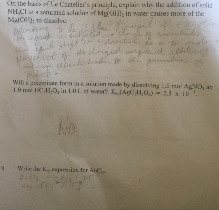 Solved On the basis of Le Chatelier's principle, explain why | Chegg.com