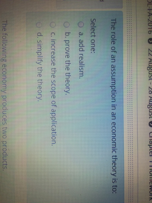 Solved The role of an assumption in an economic theory is | Chegg.com