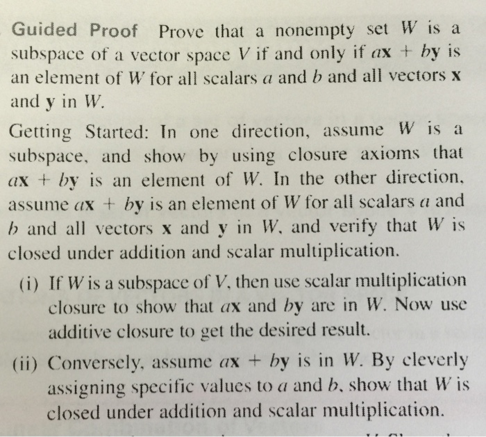 Solved Guided Proof Prove that a nonempty set W is a | Chegg.com