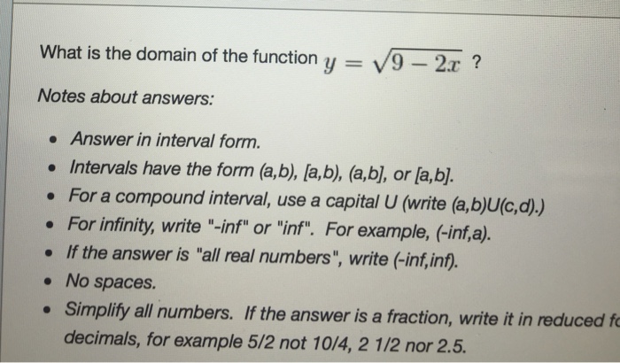 Solved What ?s the domain of the function y = square root 9 | Chegg.com