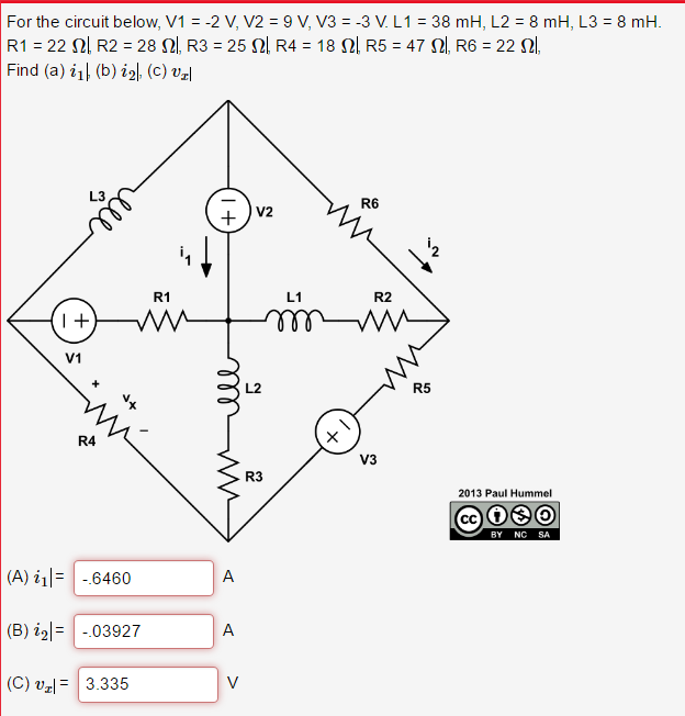Solved For the circuit below, V1 = -2 V, V2 = 9V, V3 = -3 V. | Chegg.com