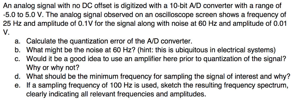 Solved An analog signal with no DC offset is digitized with | Chegg.com