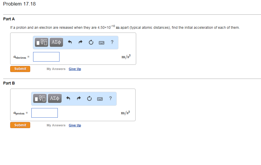 Solved Problem 17.18 Part A If a proton and an electron are | Chegg.com