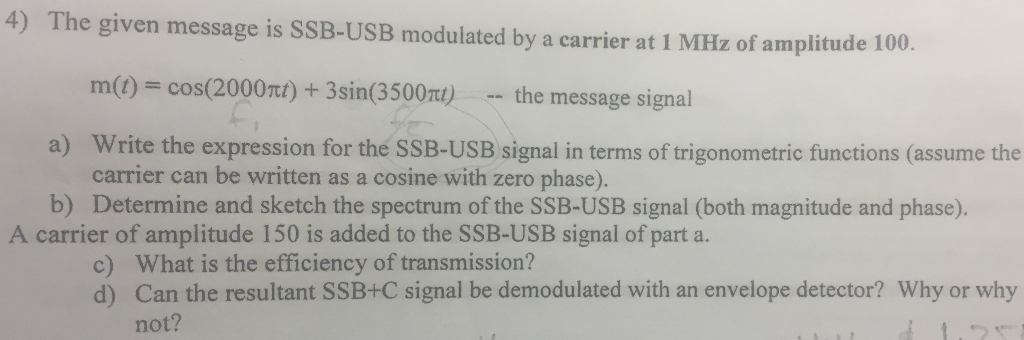Solved The given message is SSB-USB modulated by a carrier | Chegg.com