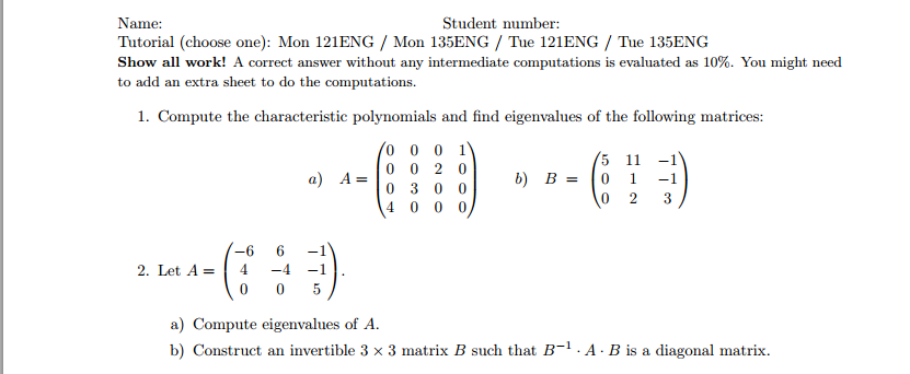 Solved Compute the characteristic polynomials and find | Chegg.com