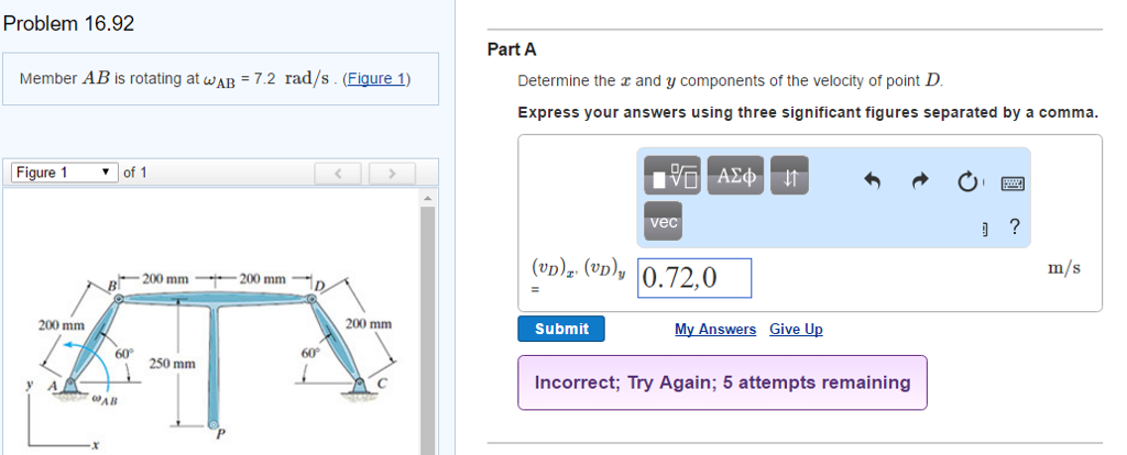 Solved Member AB is rotating at omega_AB = 7.2 rad/s | Chegg.com Solved Member AB is rotating at omega_AB = 7.2 rad/s | Chegg.com