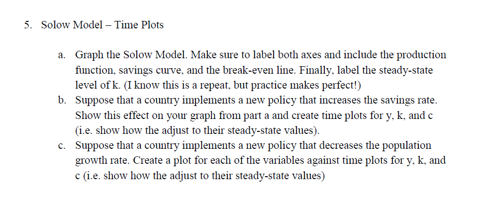 Solved Solow Model - Time Plots Graph the Solow Model. Make | Chegg.com