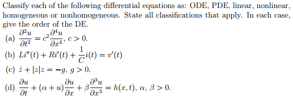 Solved Classify each of the following differential equations | Chegg.com