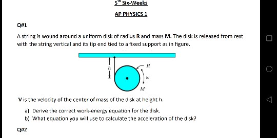 Solved A string is wound around a uniform disk of radius R | Chegg.com