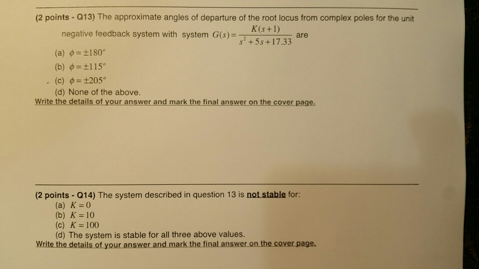 Solved (2 points - Q13) The approximate angles of departure | Chegg.com