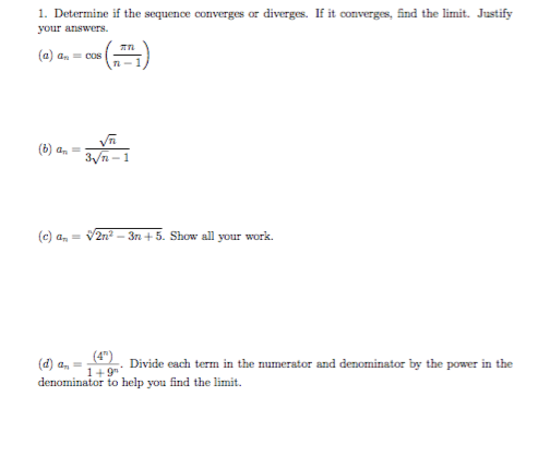 Solved 1. Determine if the sequence converges or diverges. | Chegg.com