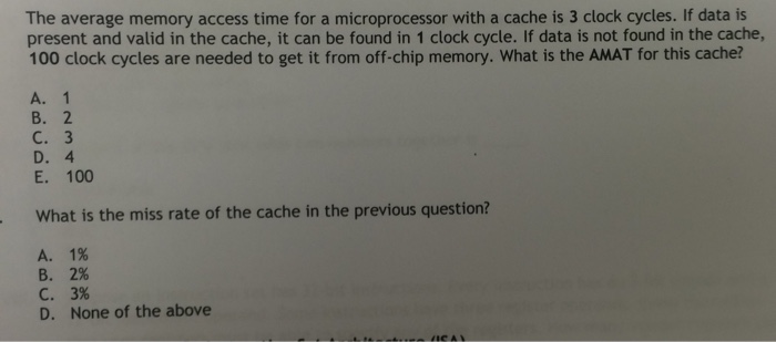 Solved The average memory access time for a microprocessor | Chegg.com