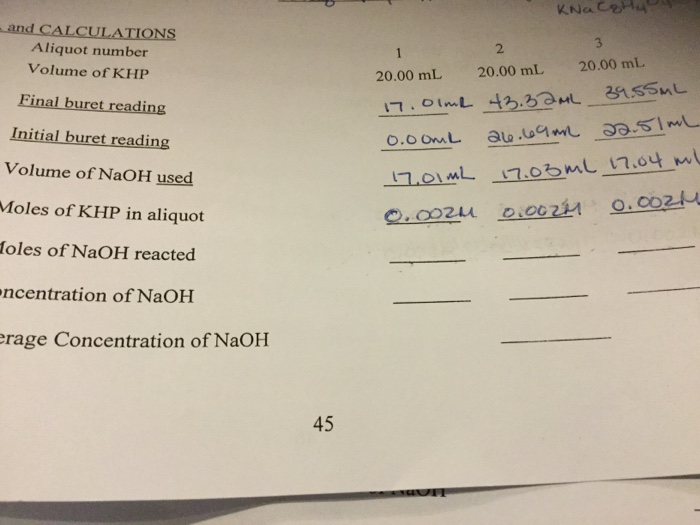 Solved Please show how to calculate mole of KHP, and | Chegg.com
