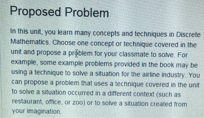 Solved Proposed Problem In this unit, you learn many | Chegg.com