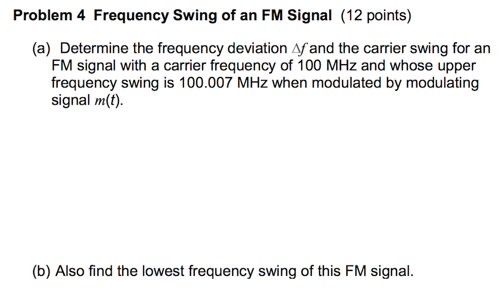 Solved Problem 4 Frequency Swing of an FM Signal (12 points) | Chegg.com