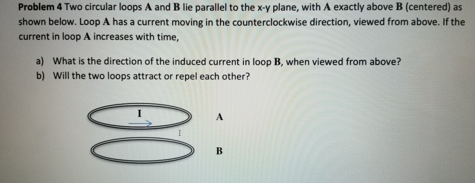 Solved Problem 4 Two circular loops A and B lie parallel to | Chegg.com