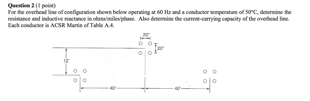 Solved Question 2 (1 point) For the overhead line of | Chegg.com