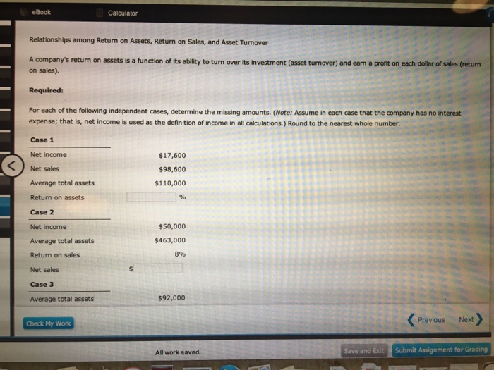 Solved Calculator Relationships among Return on Assets, | Chegg.com